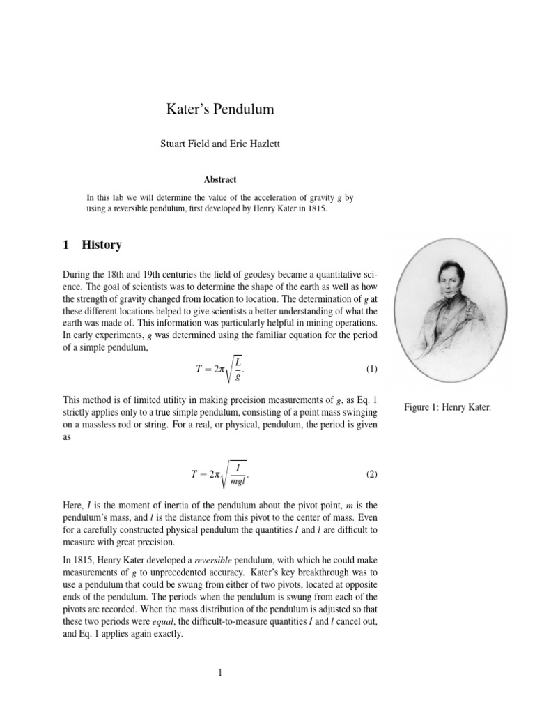 Kater Field Hazlett | PDF | Pendulum | Applied And Interdisciplinary Physics