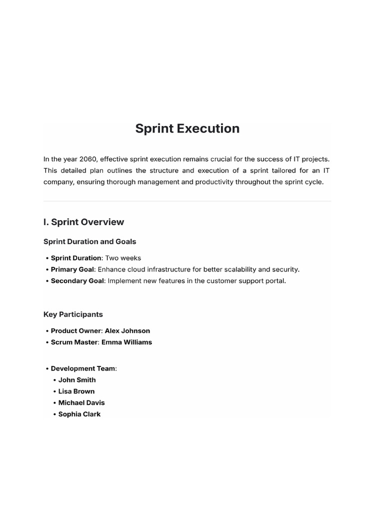 Sprint Execution Template Pdf