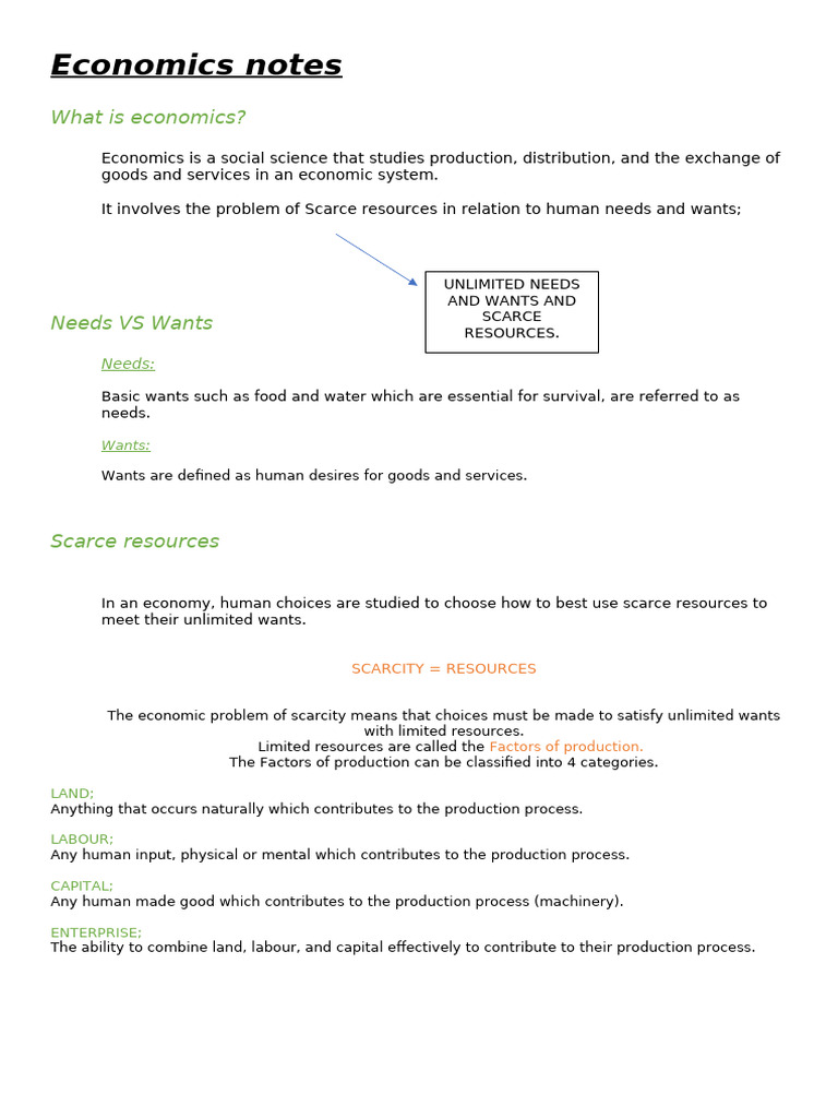 Economics Notes Term 1 Pdf Demand Economic Equilibrium