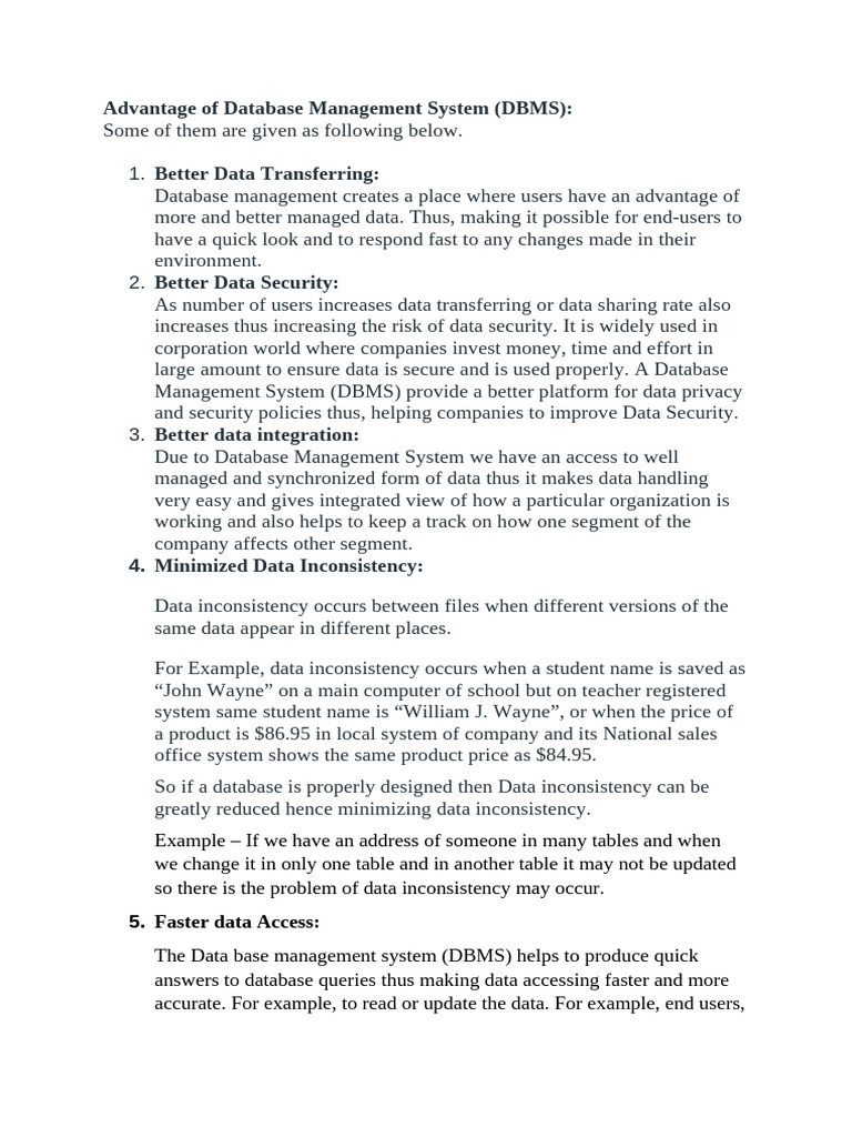 Advantage of Database Management System | PDF | Databases | Data