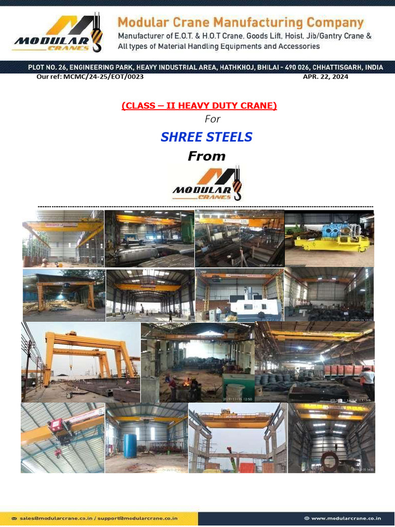 0023 - 22.04.2024 - Shree Steels - DG Eot Crane Cap 10 Ton, Span - 19 ...