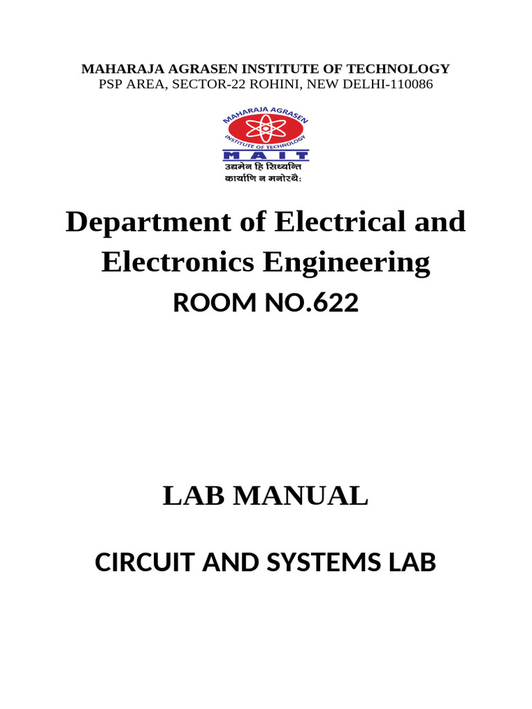 Department of Electrical and Electronics Engineering: ROOM NO.622 | PDF
