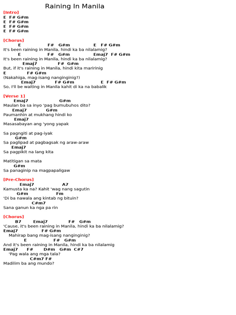 Raining in Manila Chords Hahahahah | PDF | Song Structure | Elements Of Music