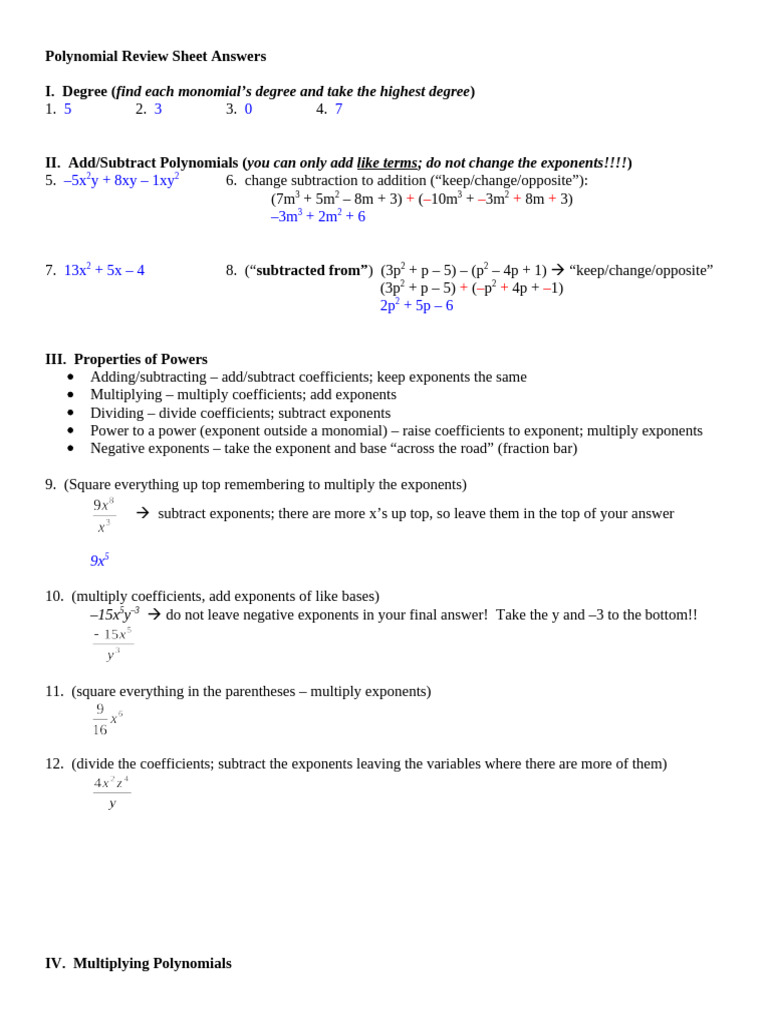 Polynomial Review Answers | PDF | Mathematics | Numerical Analysis
