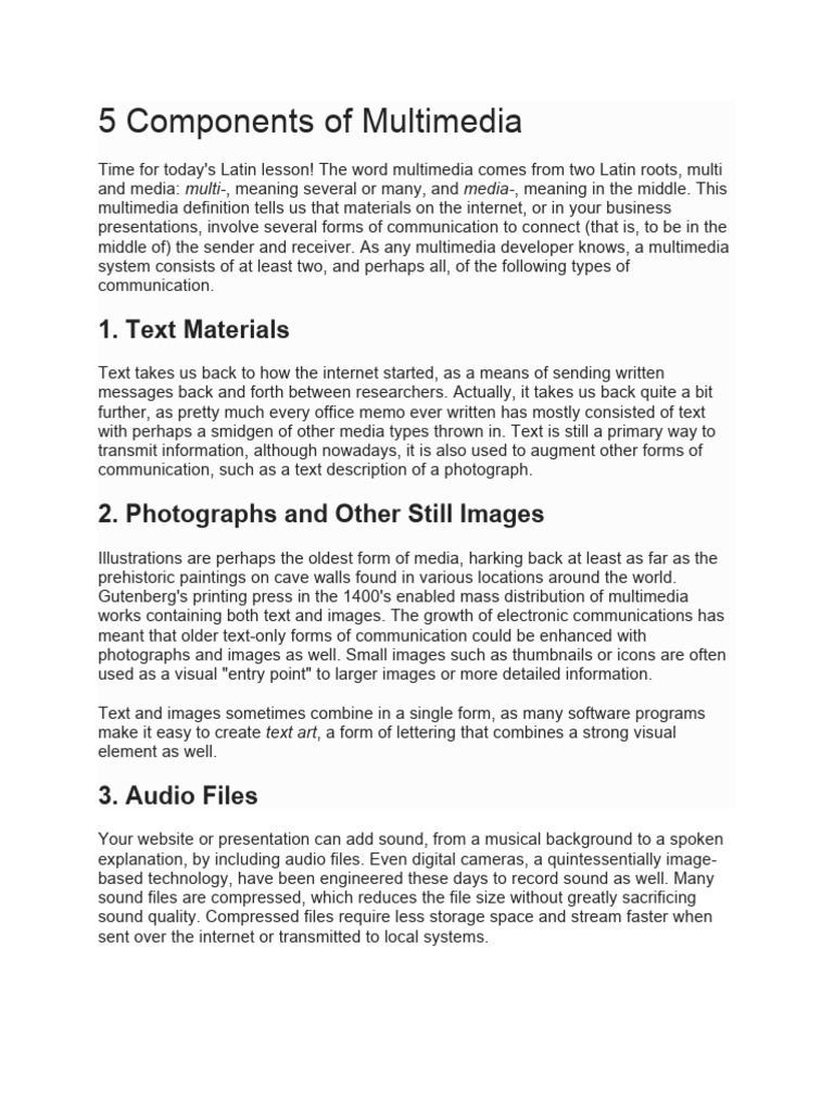 5 Key Multimedia Components Explained | PDF | Communication | Video