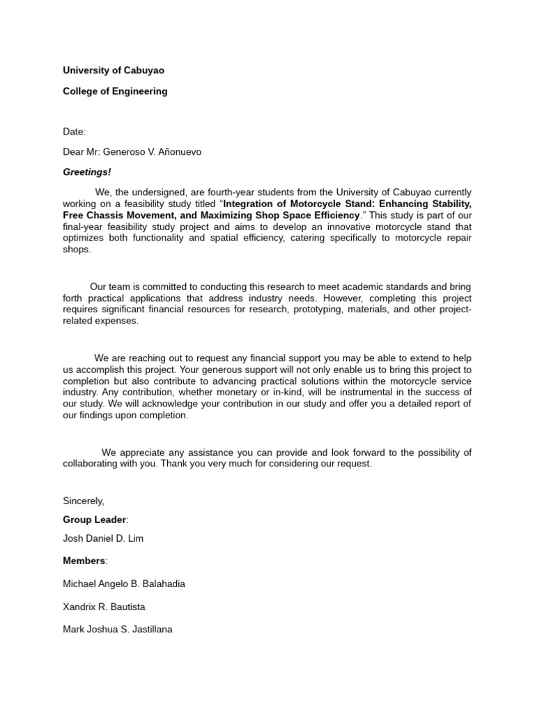 Motorcycle Stand Feasibility Study Request | PDF