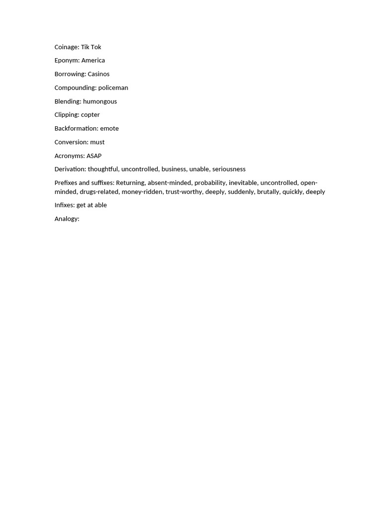 Word Formation Ideas | PDF