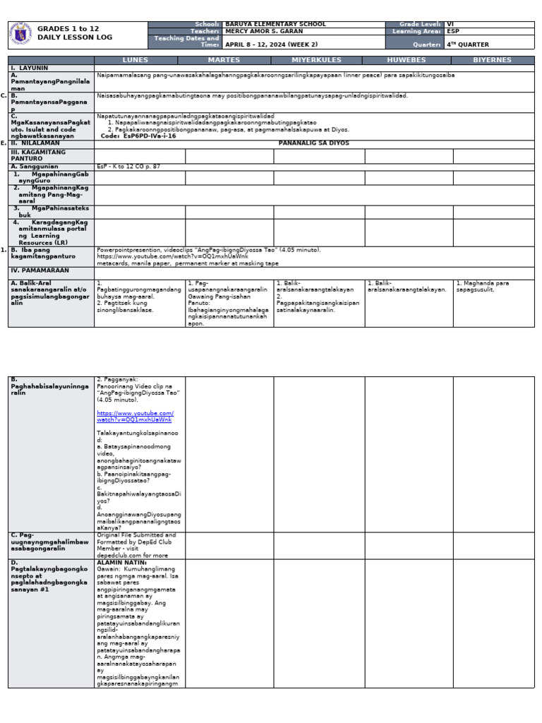 DLL - Esp 6 - Q4 - W2 | PDF