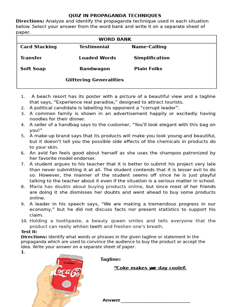 Quiz in Propaganda Techniques | PDF