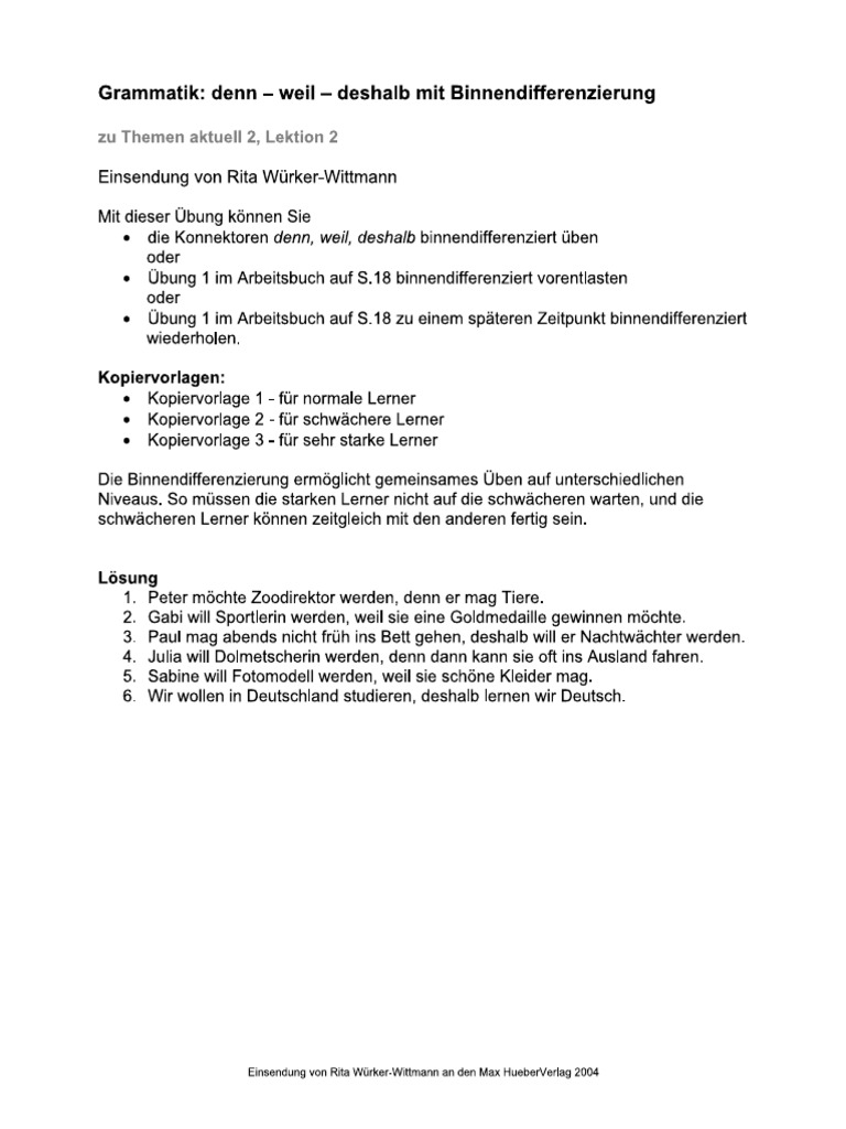Denn Weil Deshalb 2 | PDF