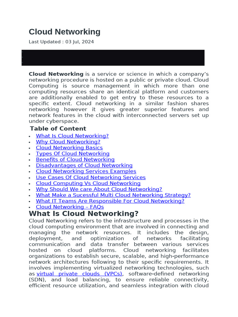 Cloud Networking | PDF | Cloud Computing | Computer Network Cloud Networking | PDF | Cloud Computing | Computer Network
