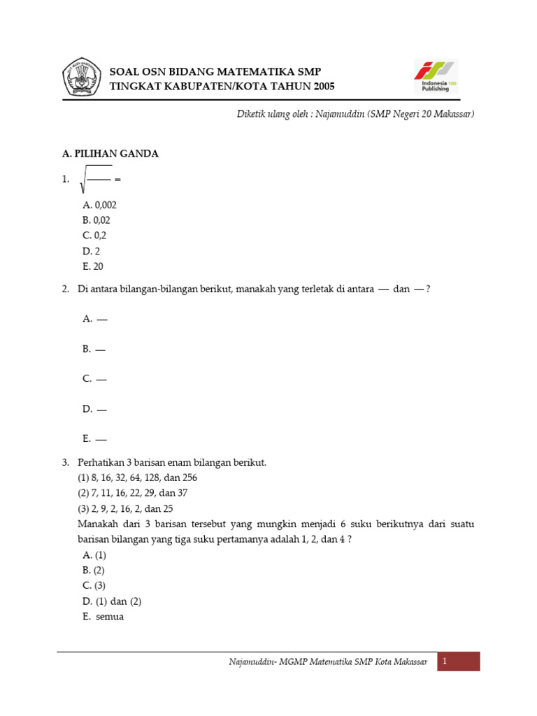 Soal OSN Matematika SMP 2005 | PDF
