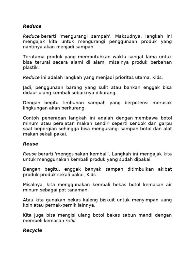 Pentingnya 3R: Reduce, Reuse, Recycle | PDF