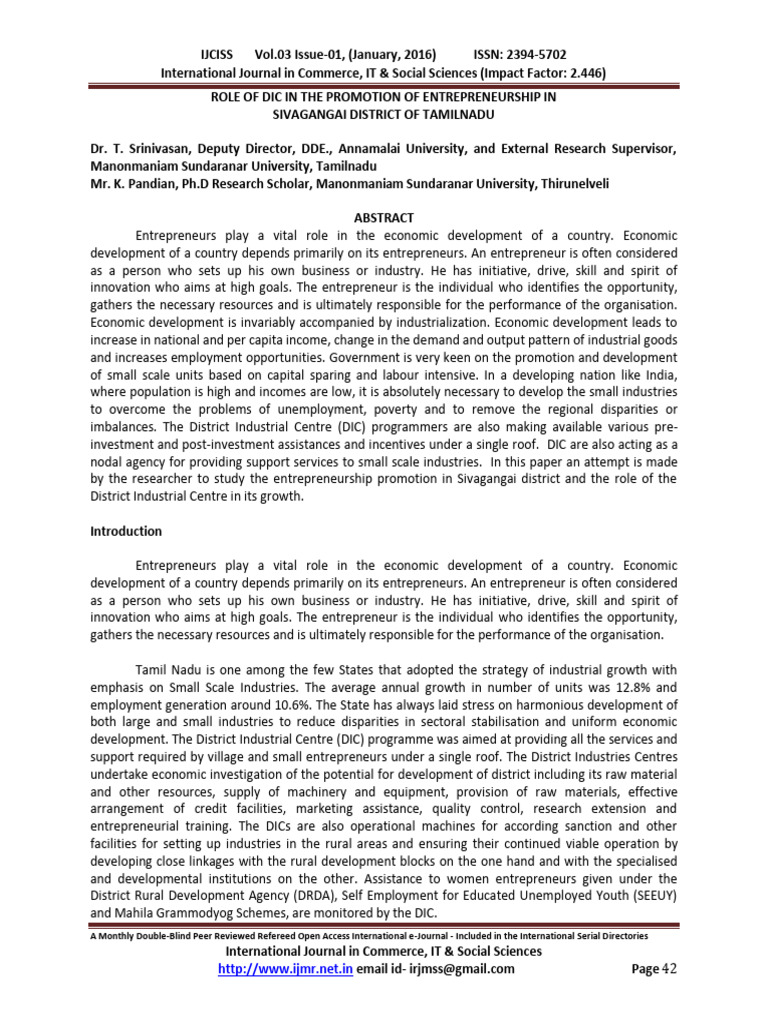 Role of Dic in The Promotion of Entrepre | PDF | Entrepreneurship ...