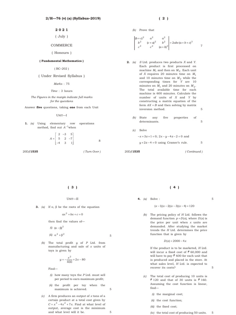 BCOM (BC - 202) (2019) (Fundamental Mathematics) | PDF | Interest ...