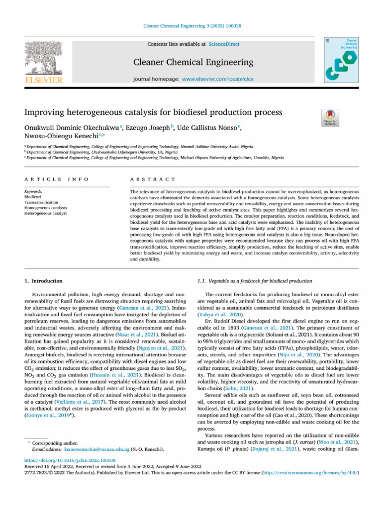Improving Heterogeneous Catalysis For Biodiesel Production Process Elsevier Enhanced Reader Pdf 