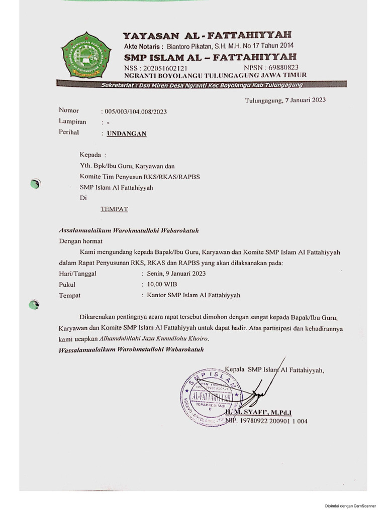 Undangan Rapat PENYUSUNAN RKS RKAS RAPBS | PDF