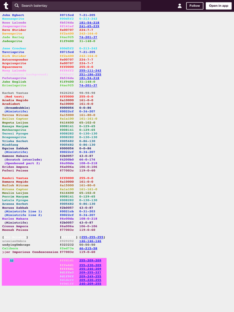 Homestuck Character Text Colors | PDF | Internet Based Works | Publications
