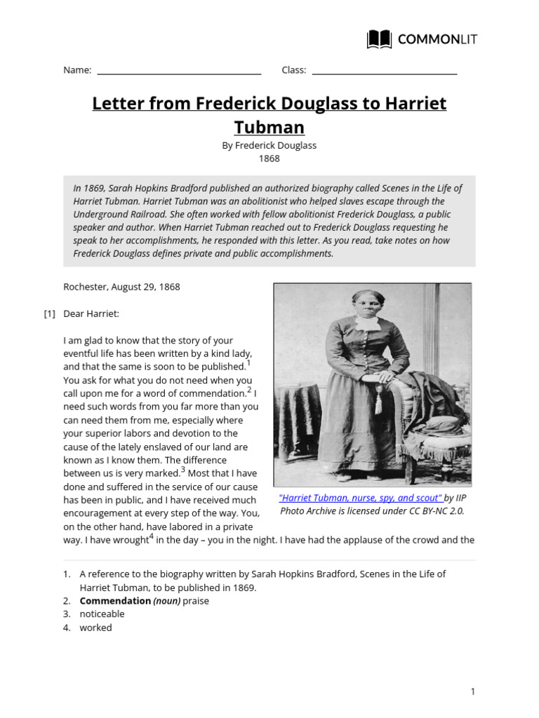 Douglass's Letter to Harriet Tubman | PDF | Frederick Douglass ...
