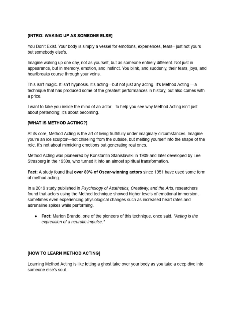 Method Acting | PDF | Behavioural Sciences | Psychology