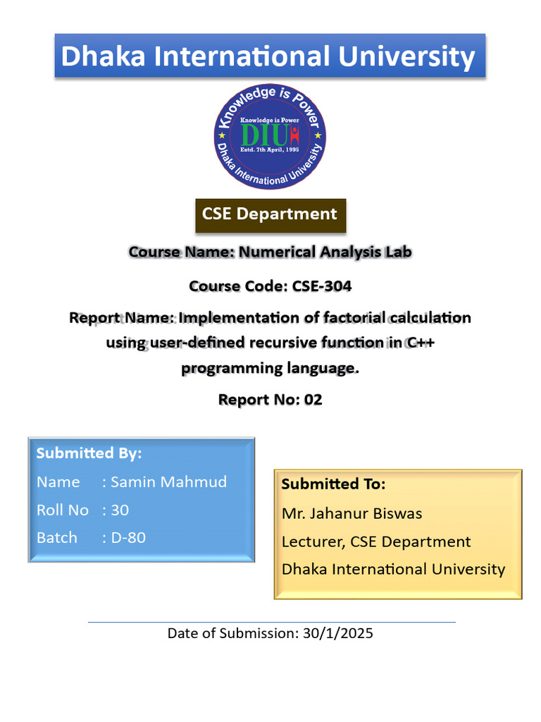 Factorial Calculation in C++ Lab Report | PDF
