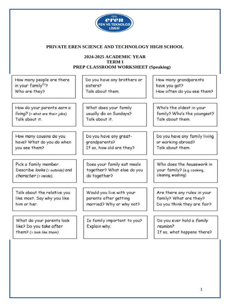 Family Present Tense Worksheet | PDF