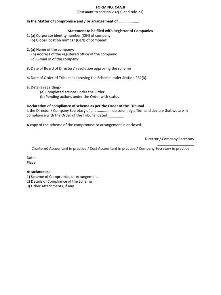 CAA Form 8: Compliance Declaration | PDF