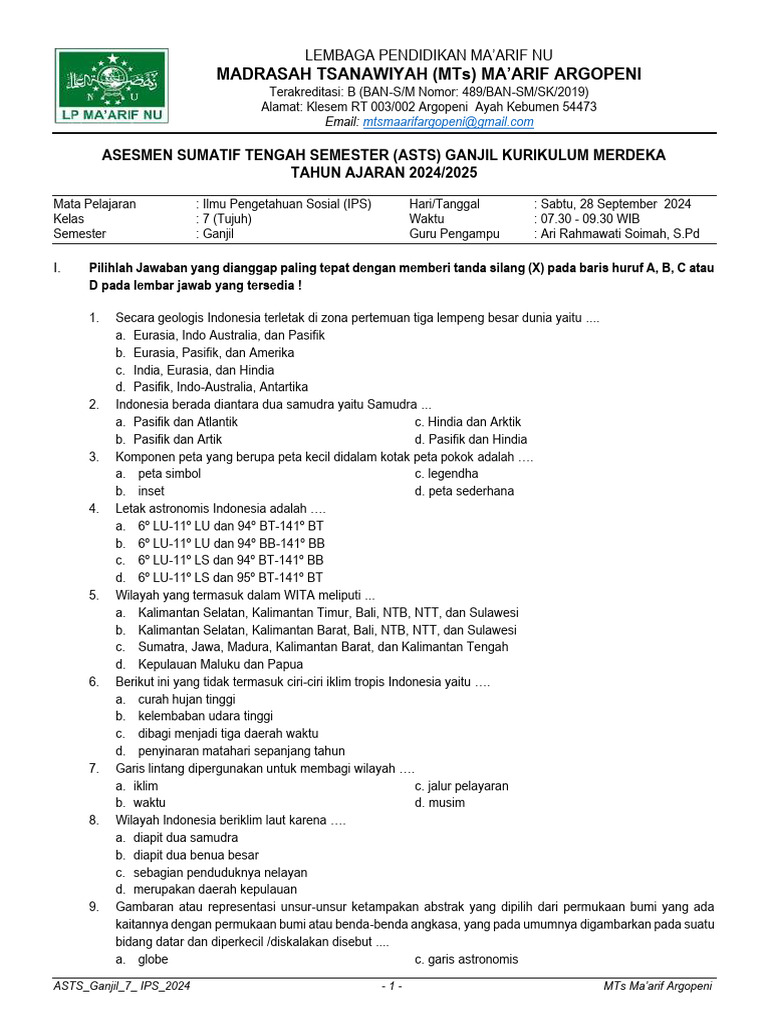 Soal IPS ASTS Ganjil 2024 - 2025 | PDF