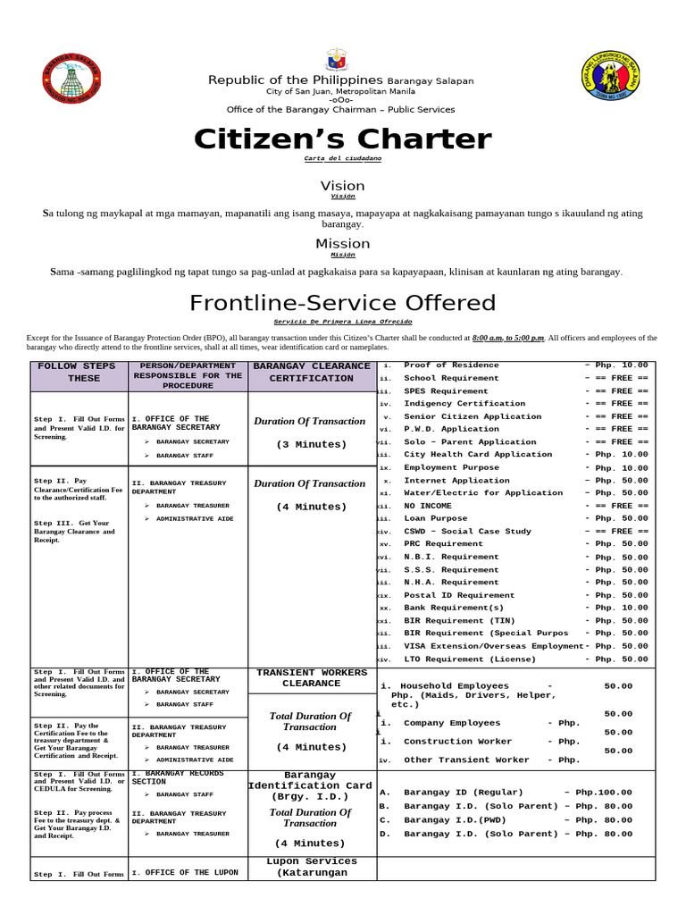 Barangay Services Guide | PDF | Identity Document