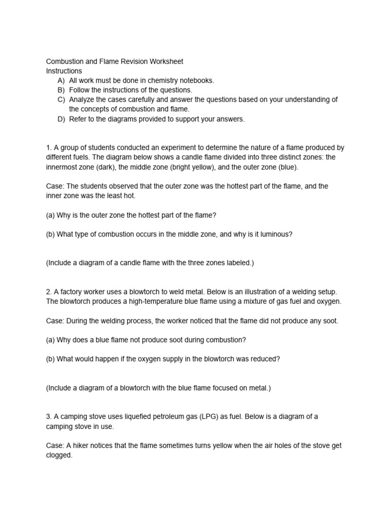 Combustion and Flame Revision Worksheet | PDF | Combustion | Energy ...