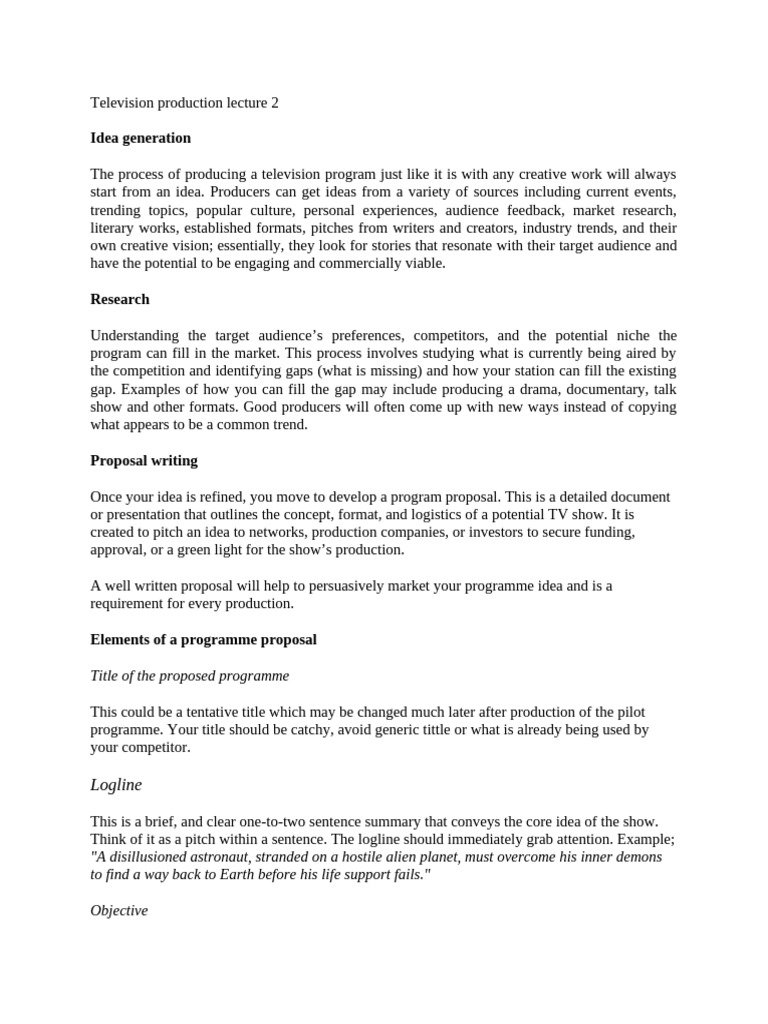 TV Production: Idea to Proposal Guide | PDF | Target Audience