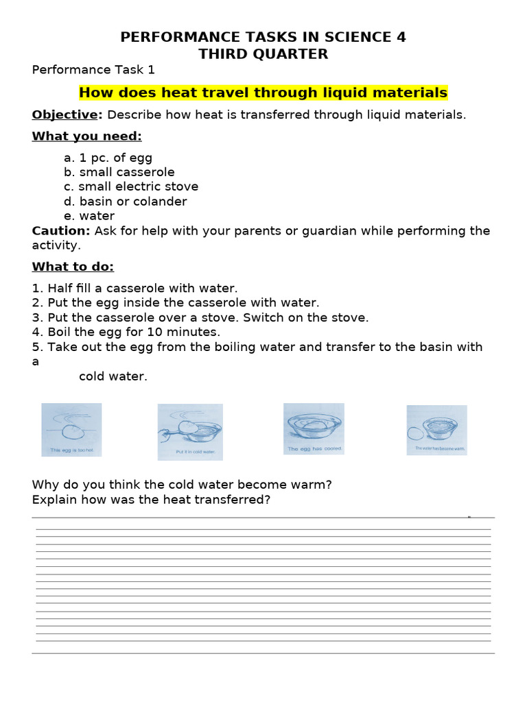 Heat Transfer Performance Task Grade 4 | PDF