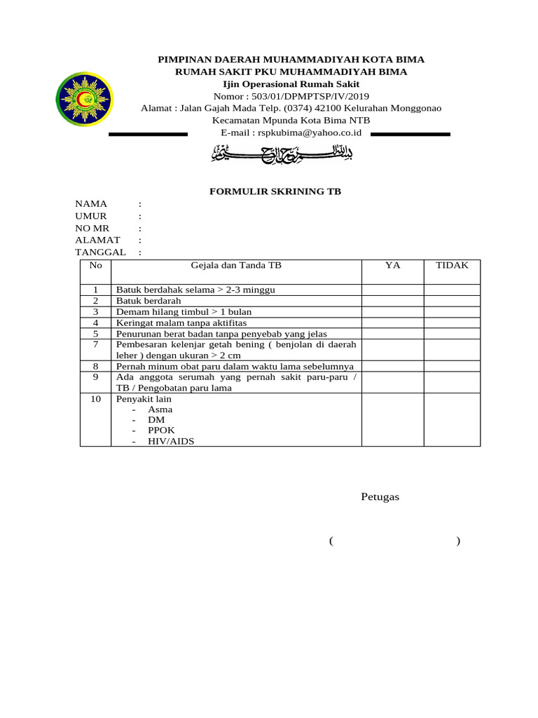 Formulir Skrining TB di RS Muhammadiyah | PDF