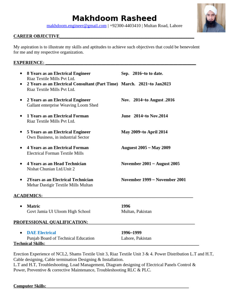 Makhdoom Rasheed CV | PDF | South Asia | Pakistan