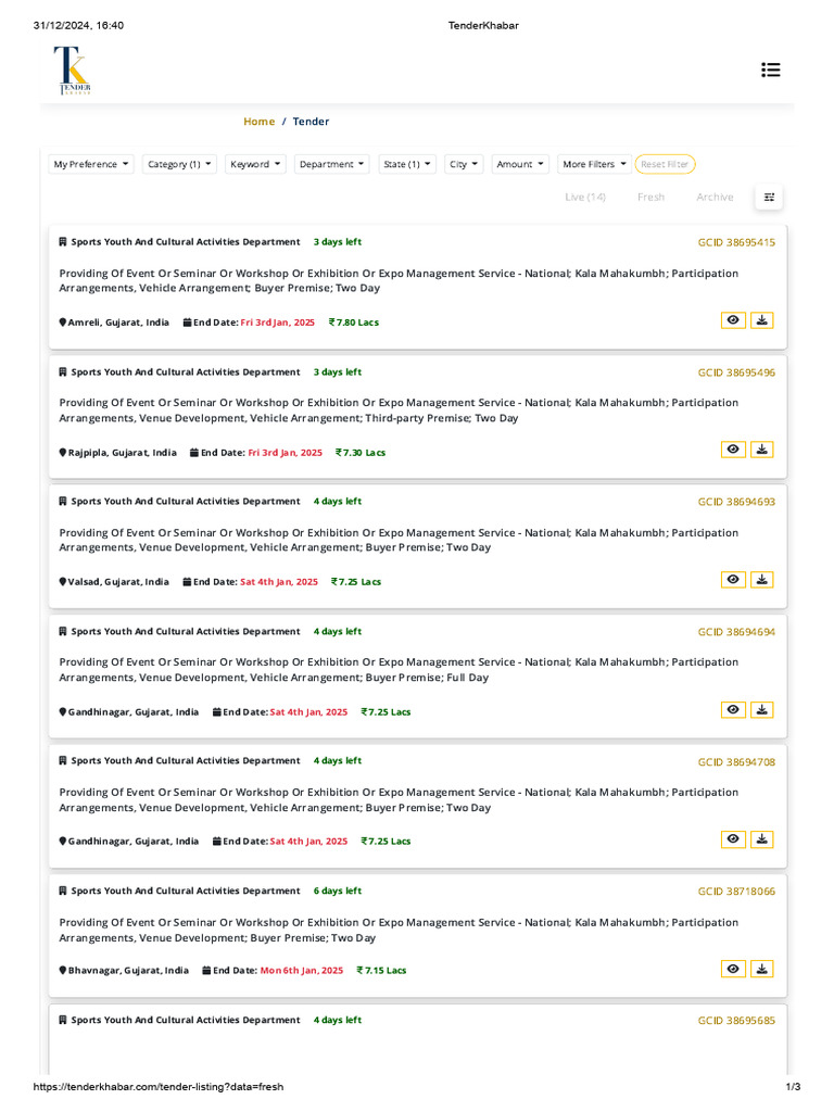 Live Tenders of Event Management Guj | PDF