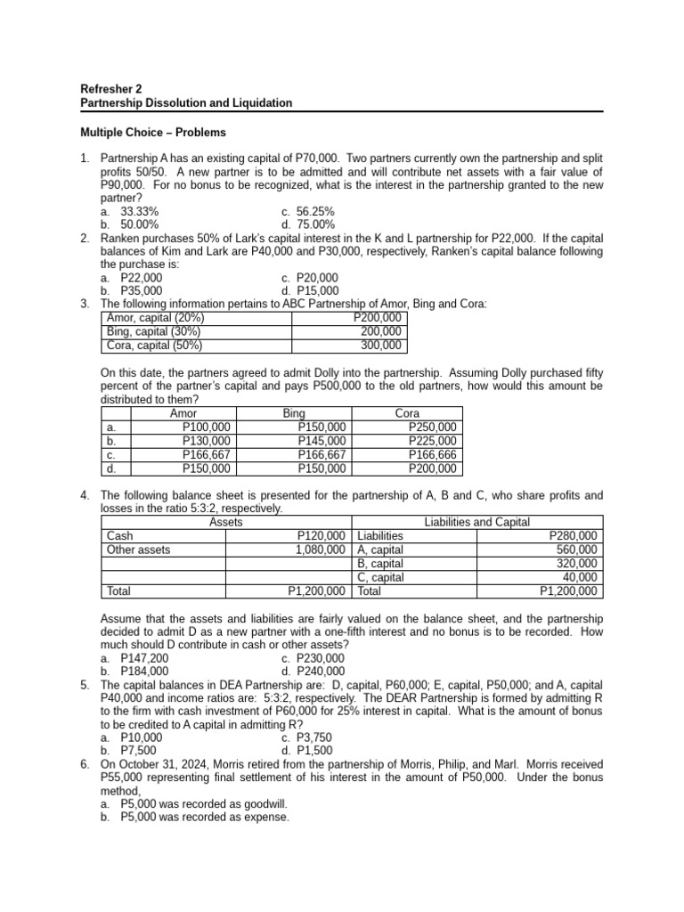 Partnership Dissolution and Liquidation | PDF | Balance Sheet | Book Value