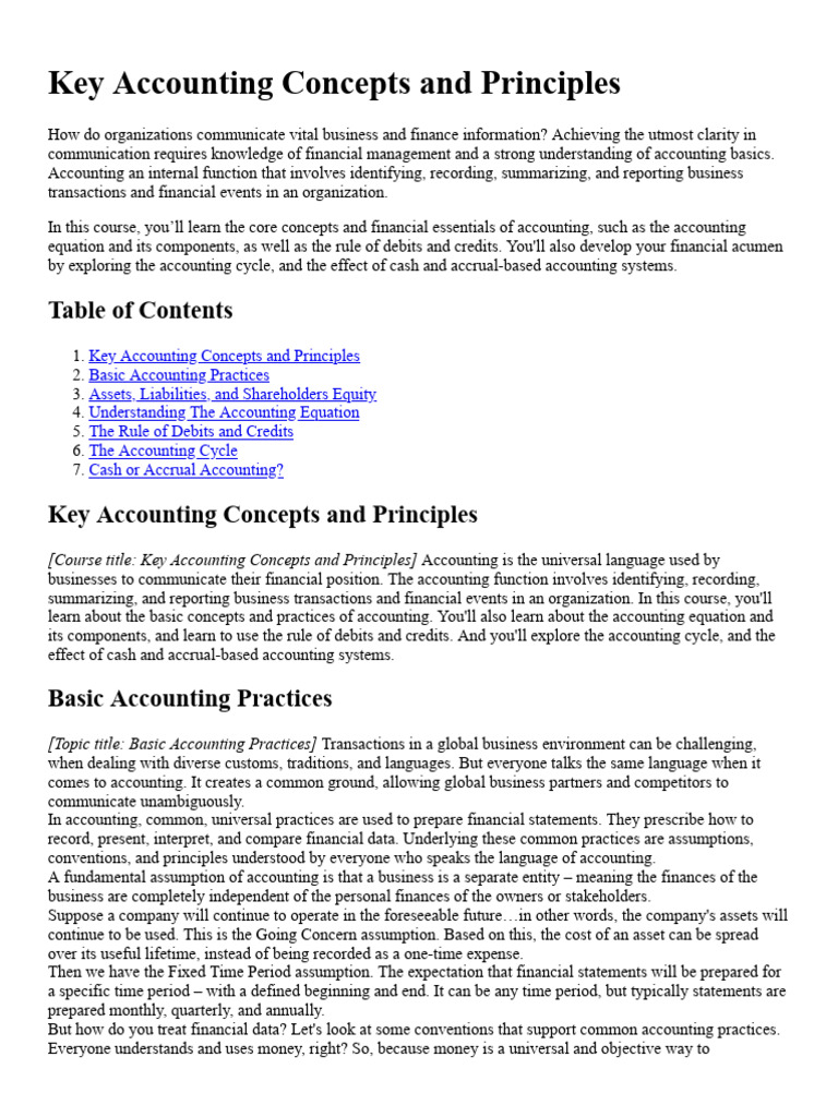 Key Accounting Concepts and Principles Transcript | PDF | Debits And ...