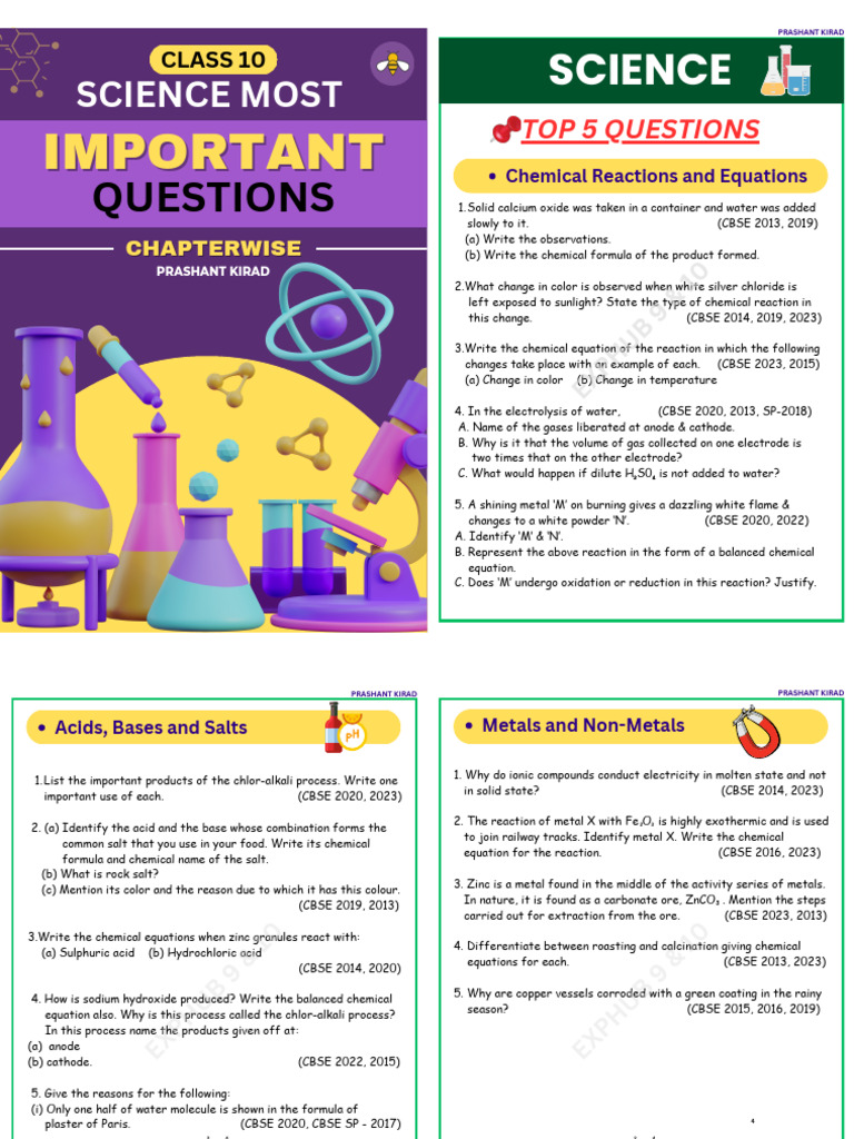Science Most Important Questions (Prashant Kirad) | PDF | Chemistry ...