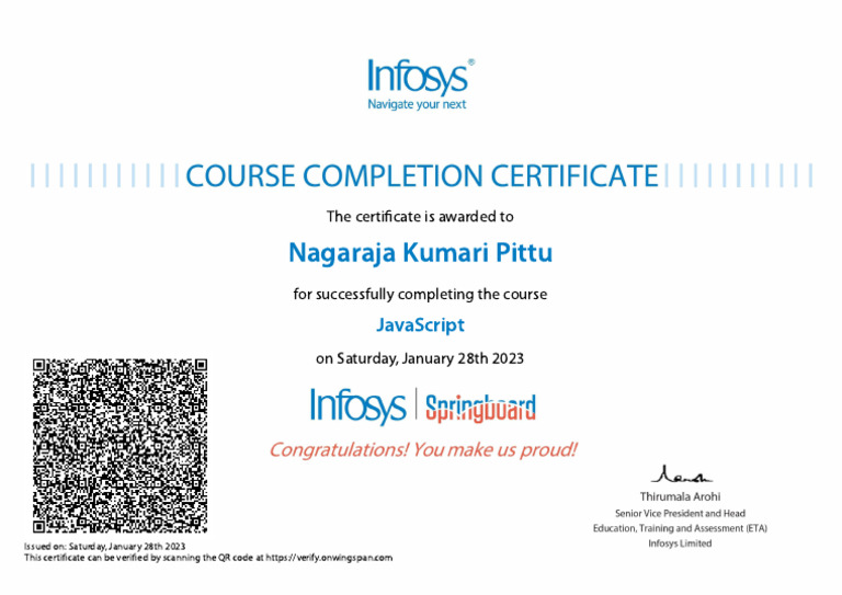 Infosys Js Certificate | PDF