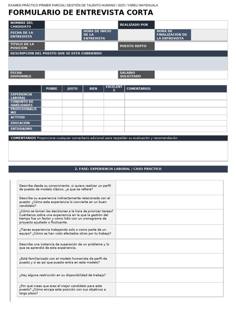 Formato Basico Entrevista | PDF