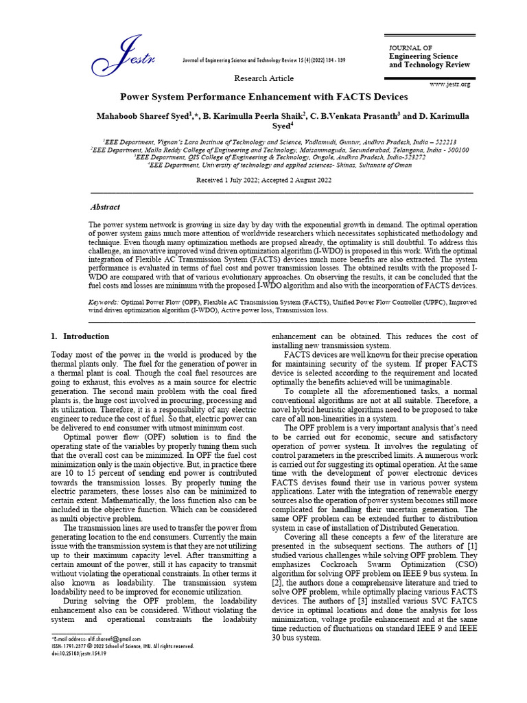 Power System Performance Enhancement With FACTS Devices | PDF | Force ...