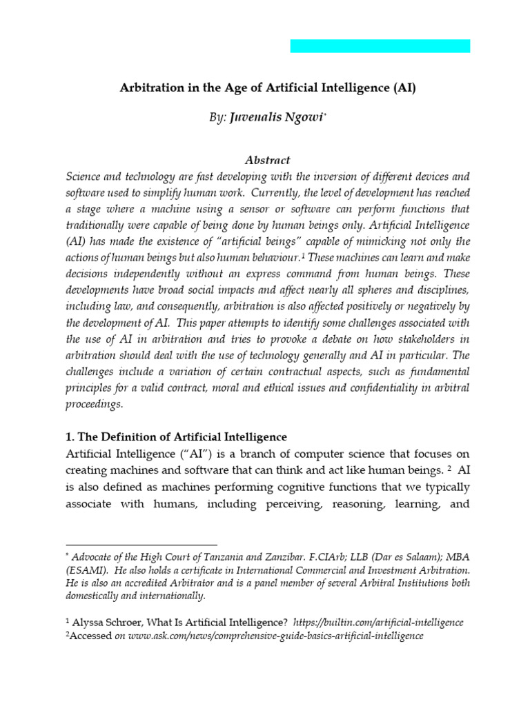 Arbitration in the Age of Artificial Intelligence (AI) | PDF ...