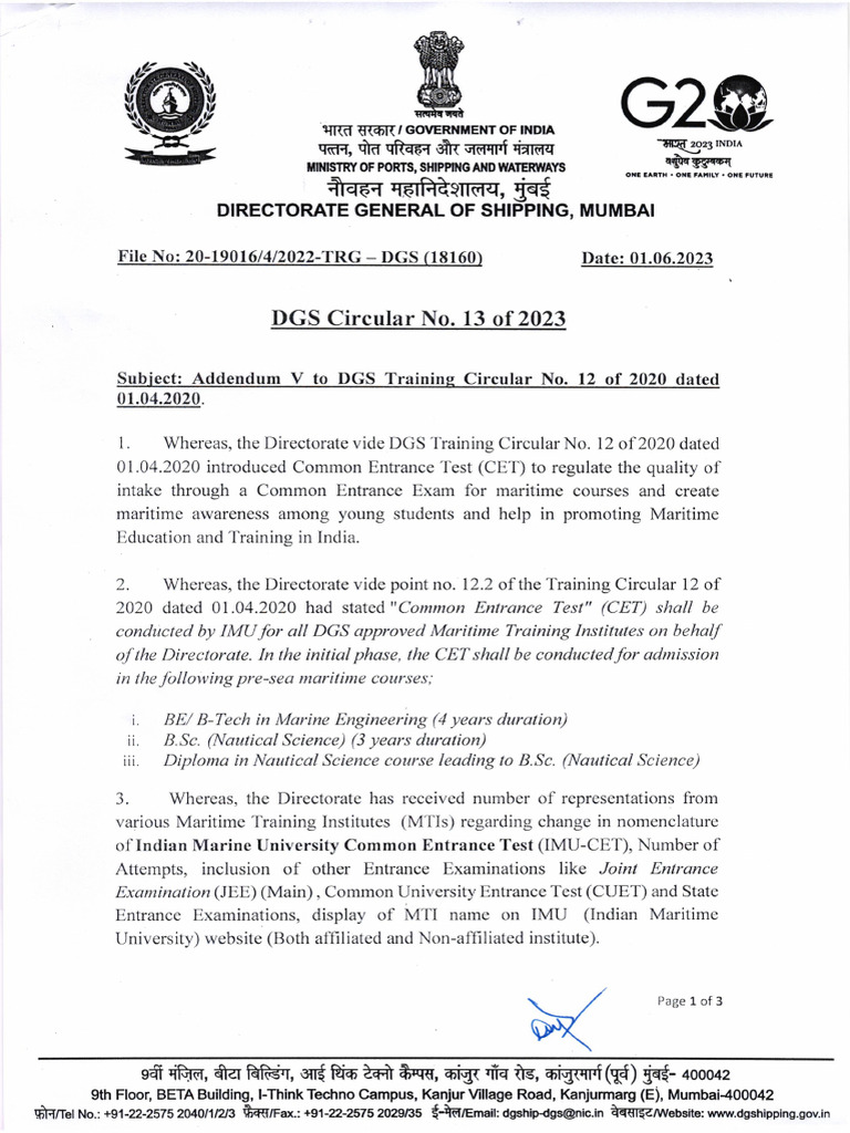 Addendum V to DGS Trainins Circular No. 12 of 2020 | PDF | Qualifications