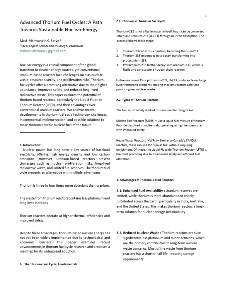 Thorium Cycle Research by Vishwanath Barve | PDF | Nuclear Fuel ...