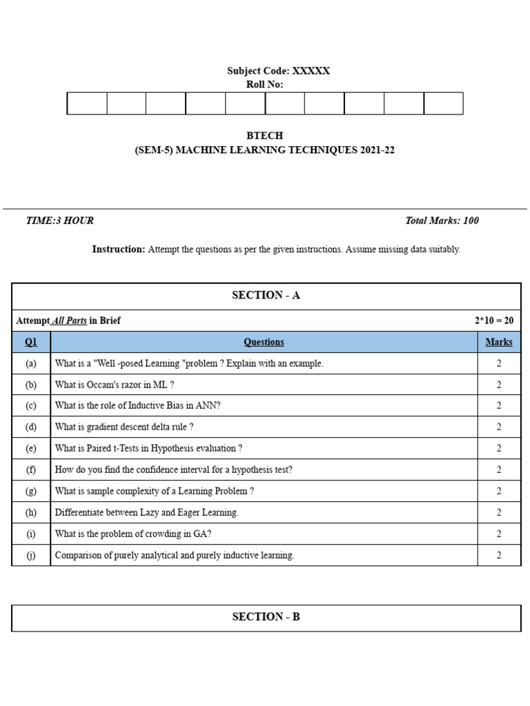 Machine Learning Techniques Exam Guide | PDF | Machine Learning ...