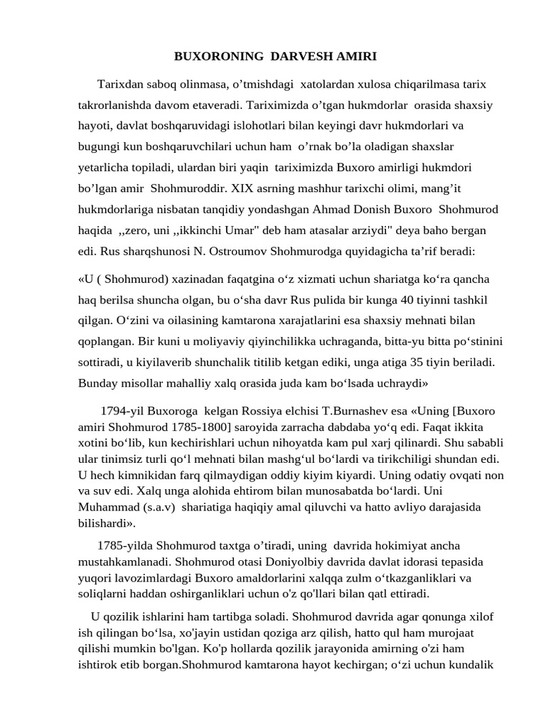 Buxoroning Darvish Amiri | PDF