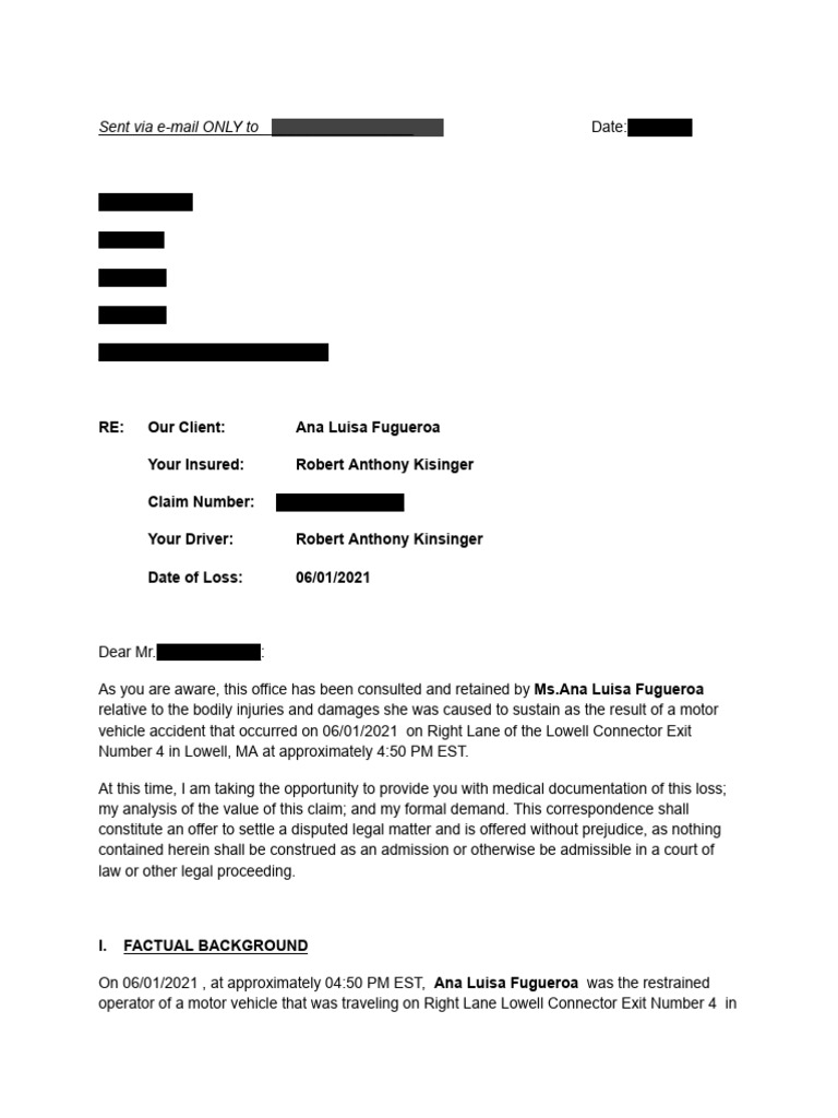 Settlement Demand for Auto Accident Claim | PDF | Duty Of Care | Negligence