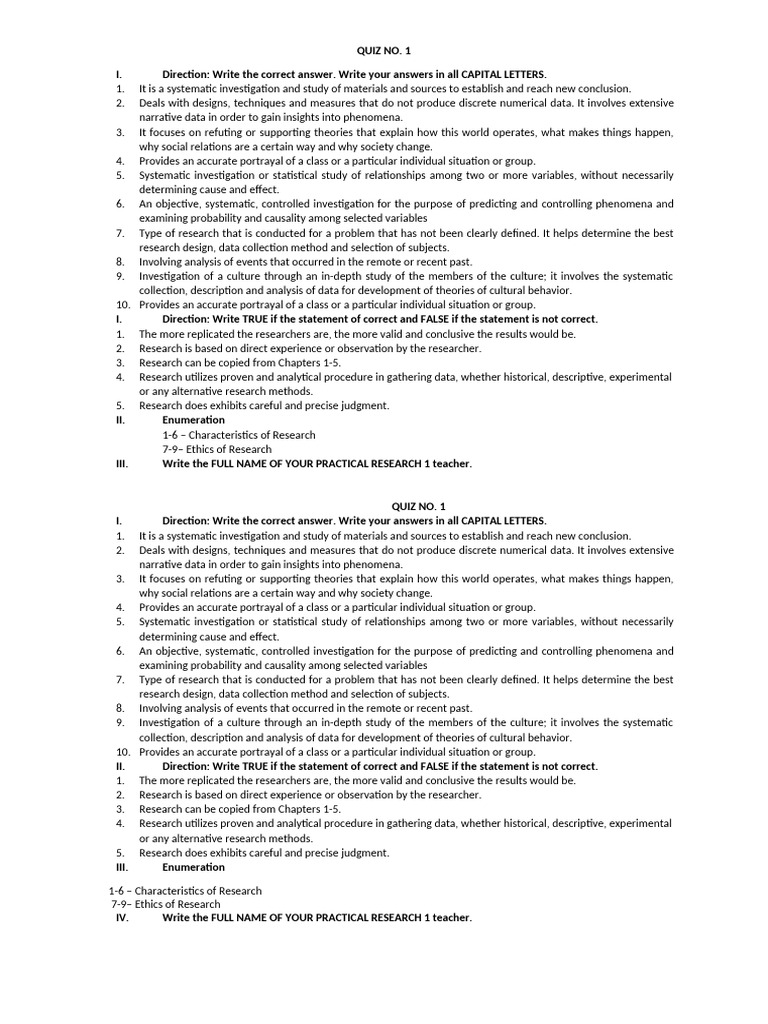 QUIZ NO 1 PR 1 | PDF | Scientific Method | Methodology