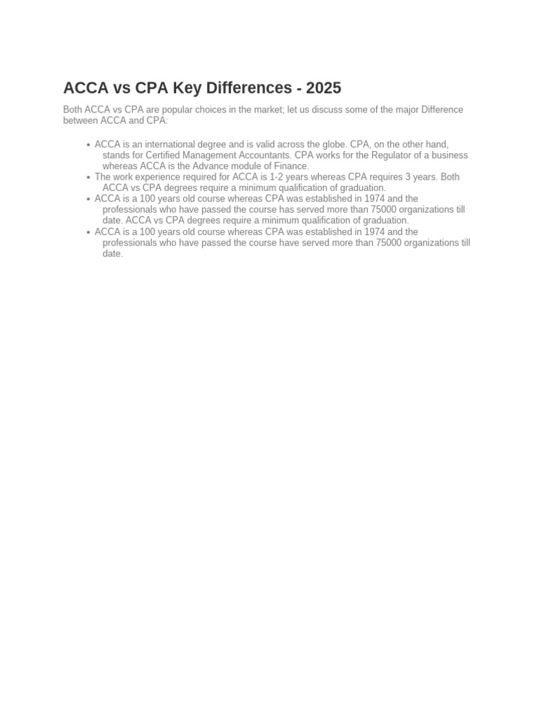ACCA vs CPA: Key Differences 2025 | PDF