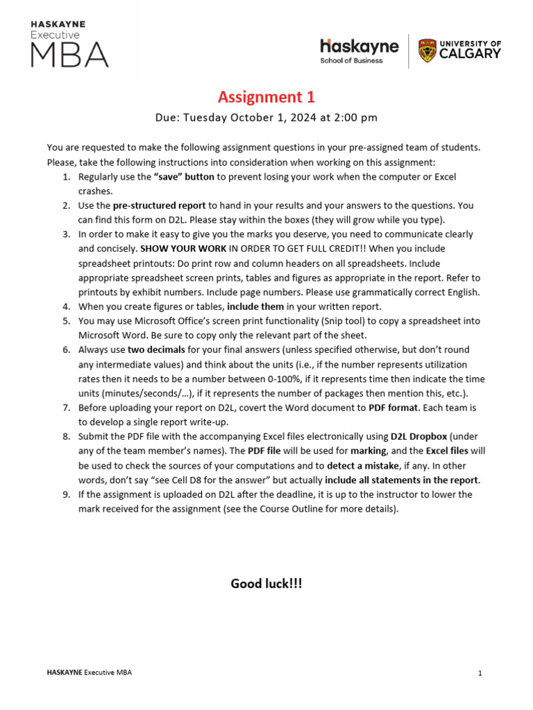 MGST613 F24 ASSIGNMENT 1 - QUESTIONS | PDF | Spreadsheet | Microsoft Excel